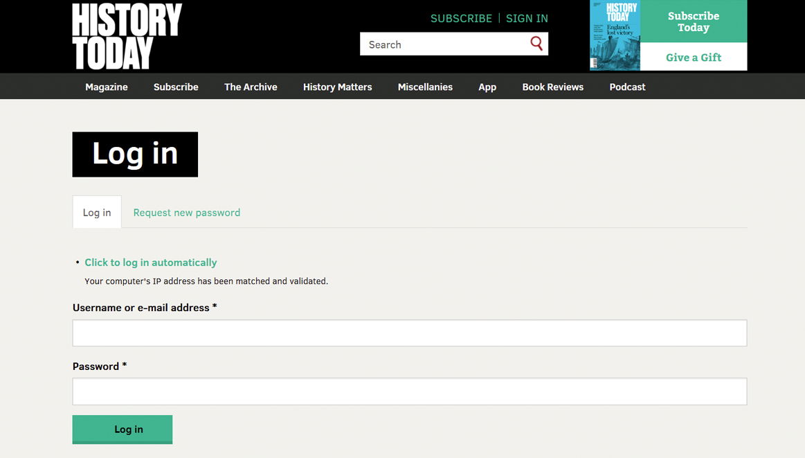 Institutional Access | History Today